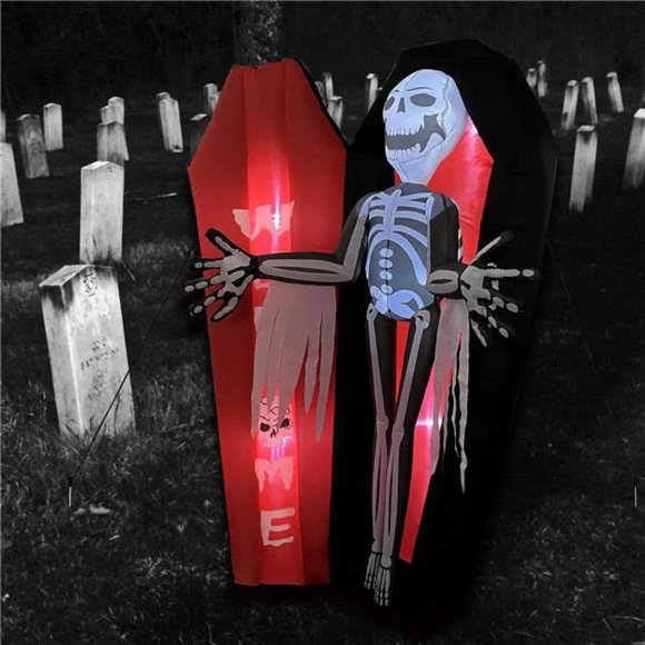 Holiday | Halloween Inflatable 6ft Coffin Skeleton Skull With Builtin ...